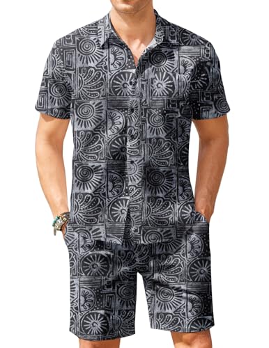 COOFANDY Men's Two Piece Outfits Sets Aloha Shirt Floral Printed Summer ...