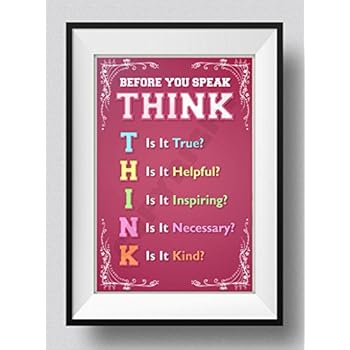 Amazon.com: Classroom Sign Think Before You Speak Motivaltional ...