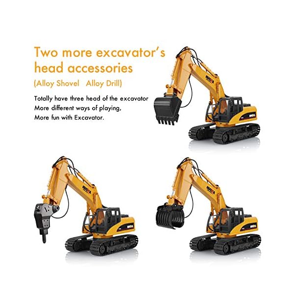 AOKESI UPGRATED 3 in 1 Heads Remote Control Excavator 16 Channel and 2 ...