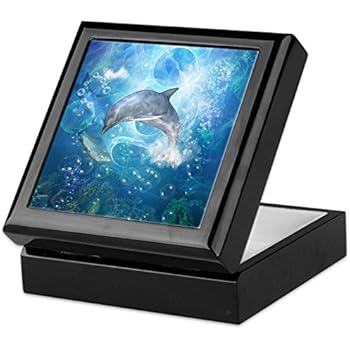 Amazon.com: Blue Dolphin Riding Wave Bejeweled Collectible Trinket ...