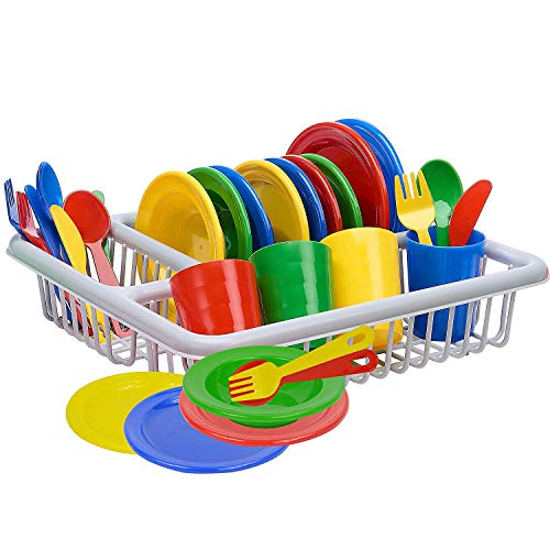 IQ Toys 40 Piece Play Dishes Set Pretend Play Childrens Unbreakable Toy ...