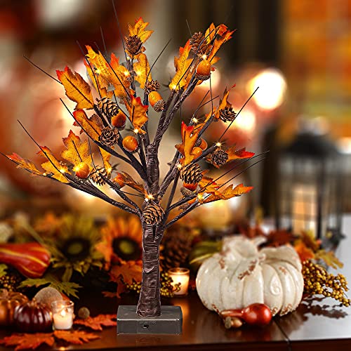 FUNPENY 24 LED Lighted Fall Maple Tree, Thanksgiving Tabletop Autumn ...