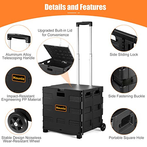 Folding Rolling Cart with Wheels, Haunio Large Foldable Plastic Utility ...