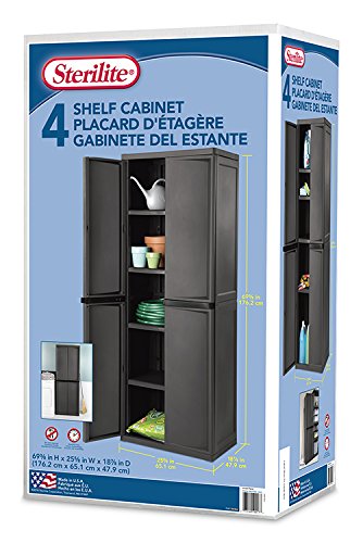 Sterilite 01423V01 4 Shelf Cabinet, Flat Gray Cabinet w/ Black Handles ...