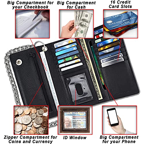 F&L CLASSIC RFID Blocking Mens Tri-fold Long Style Cowhide Leather ...