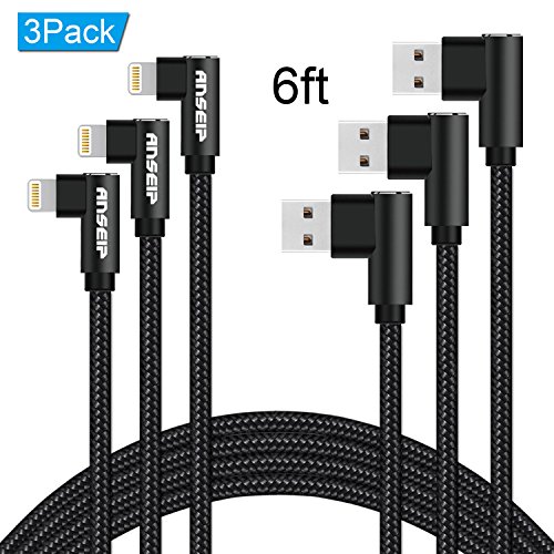 Right Angle Lightning Cable,3Pack 90 Degree iPhone Cable,ANSEIP Nylon ...