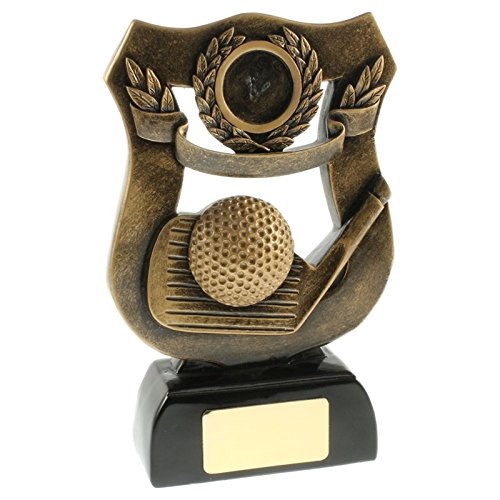 Personalised 14cm Antique Gold Resin 3D Golf Shield Trophy Award ...