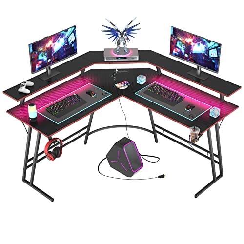 Homall Gaming Desk, L Shaped Computer Desk with LED Lights & Power ...