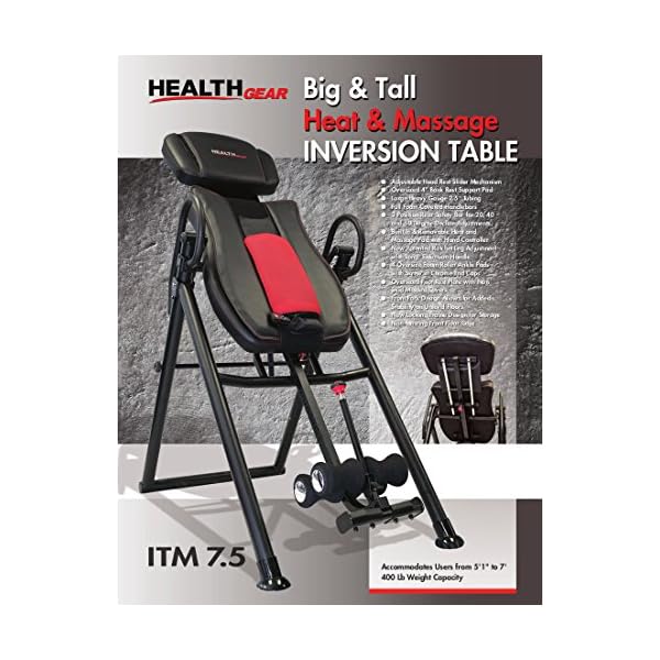 Health Gear ITM7.5 Big & Tall Inversion Table - 400 lbs, 5'1" - 7'0"
