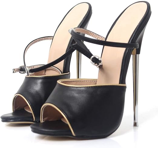 TIKENBST High Heels Sandals 18CM Metal Toe Heels Toe Ankle Straps ...