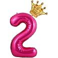 Amazon.com: 40 Inch Hot Pink Crown Numbers 2 Balloons ，2nd Birthday ...