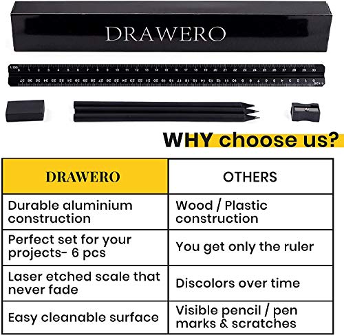 Scale Ruler Triangular Architectural 6-Piece Set- 12Inch Aluminum Black ...