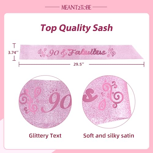 MEANT2TOBE 90th Birthday Sash and Tiara for Women - Fabulous Glitter Sash + Ripples Rhinestone ...