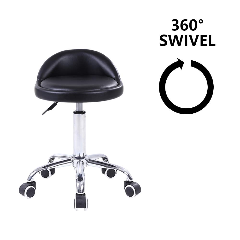 KKTONER PU Leather Round Rolling Stool with Back Rest Height Adjustable ...