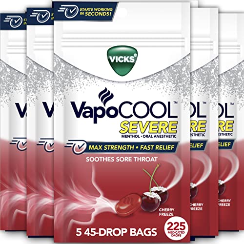 Vicks VapoCOOL SEVERE Medicated Sore Throat Drops, Fast-Acting Max ...