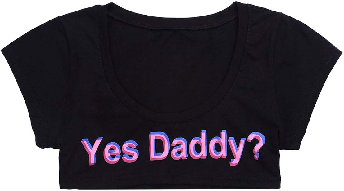 zdhoor Woman Yes Daddy Crop Top Short Sleeve Funny Cotton T-Shirt Tee ...