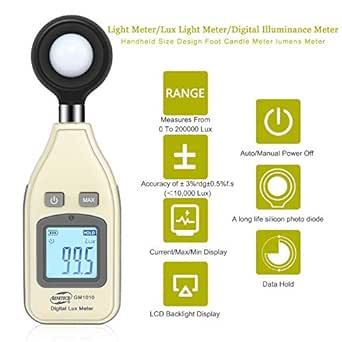 Light Meter Digital Illuminance Meter Measure Light 0~200, 000 Lux (0 ...