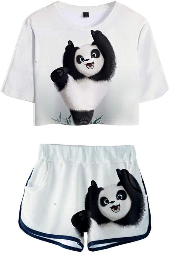 Conjunto 2 Piezas Crop Top Y Short, Panda Camiseta De Manga Corta Y ...
