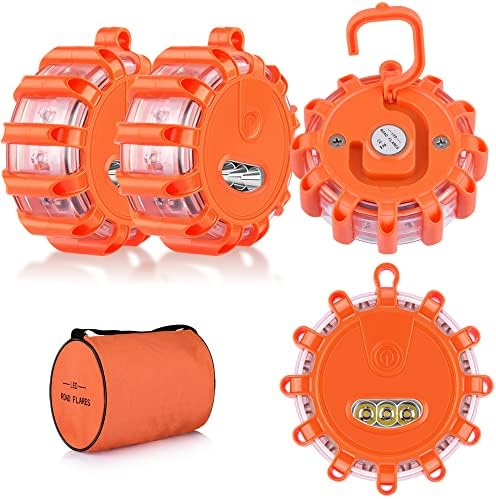 IEOVIEE 4 Pack LED Road Flares Emergency Beacon Safety Flare Flashing ...