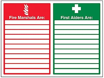 VSafety Fire Marshals/First Aiders Sign - 400mm x 300mm - 1mm Rigid ...