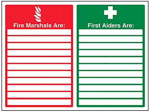 VSafety Fire Marshals/First Aiders Sign - 400mm x 300mm - 1mm Rigid ...