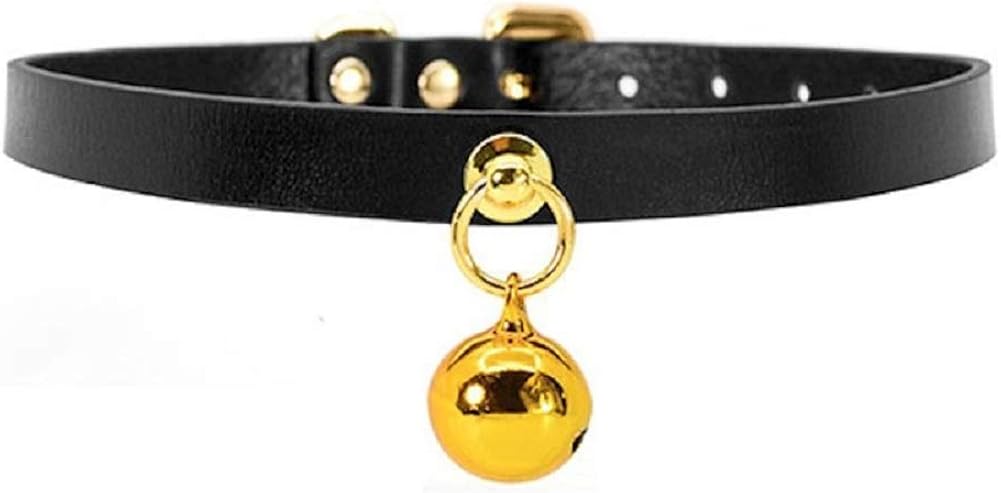 Amazon.com: LEWECEEO Black Bow Bell Collar Choker Cow Leather Choker ...
