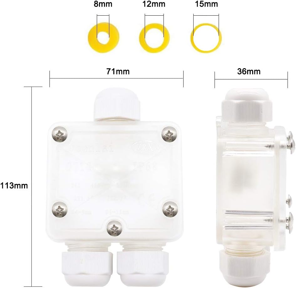 Derbway IP68 Waterproof Junction Box, 3 Way Outdoor Cable Connector ...