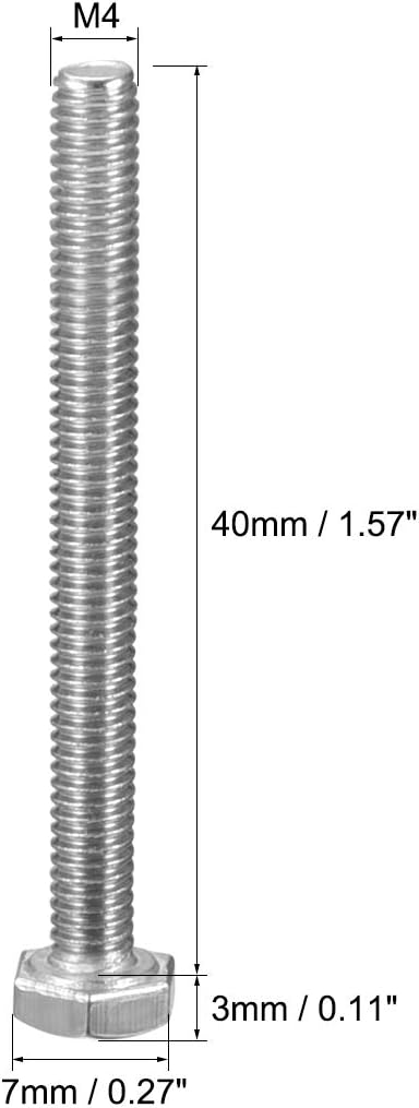 sourcingmap M4 Hex Bolt M4-0.8 x 40mm UNC Hex Head Screw Bolts A2-70 ...