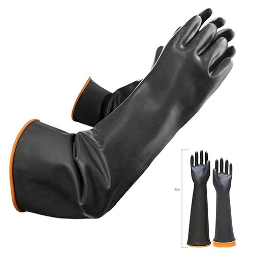 22" Latex Chemical Resistant Gloves, Reusable Heavy Duty Long Rubber ...