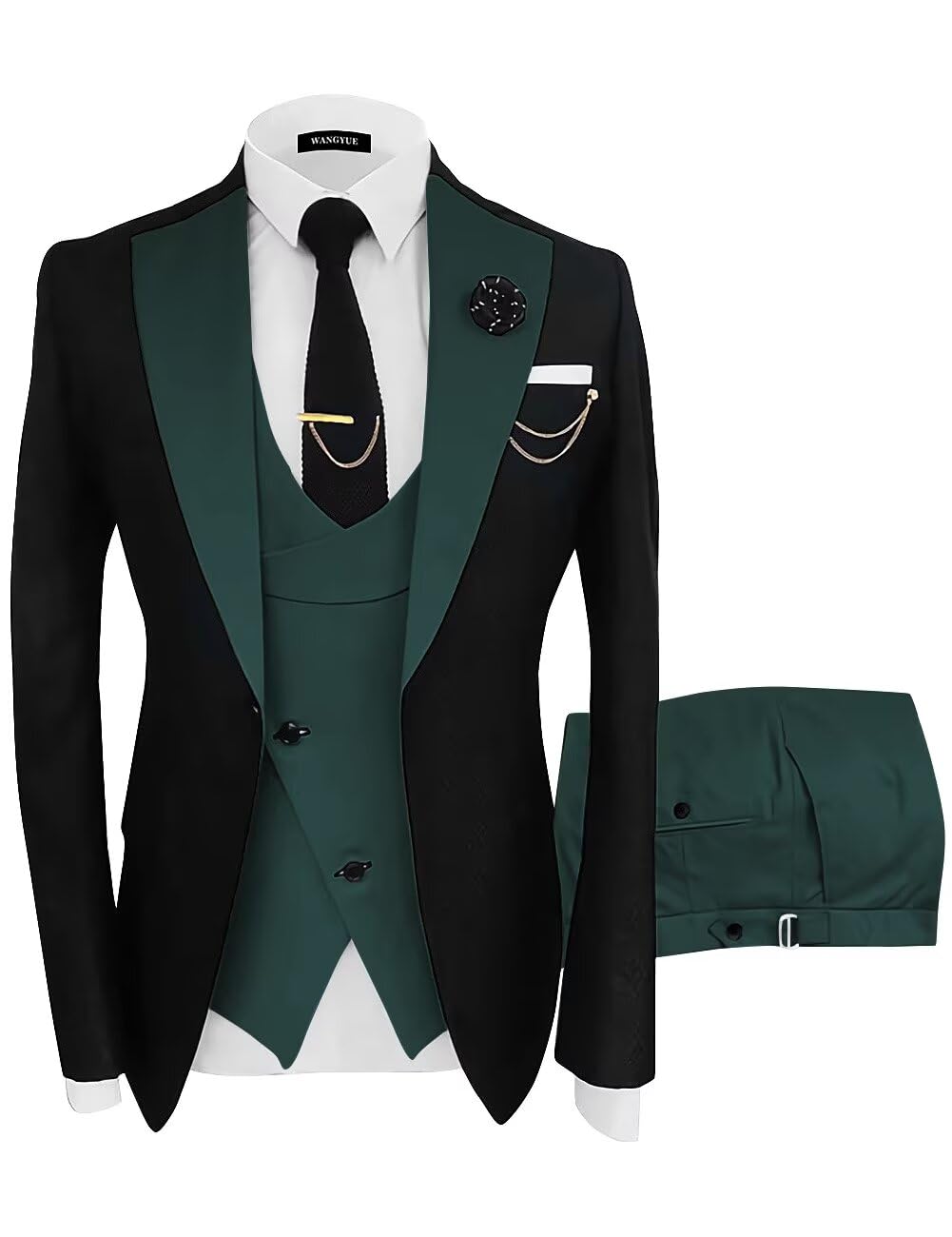 Wangyue Men's Tuxedo Slim Fit Dark Green 3 Piece Suit Men Prom Tuxedos ...