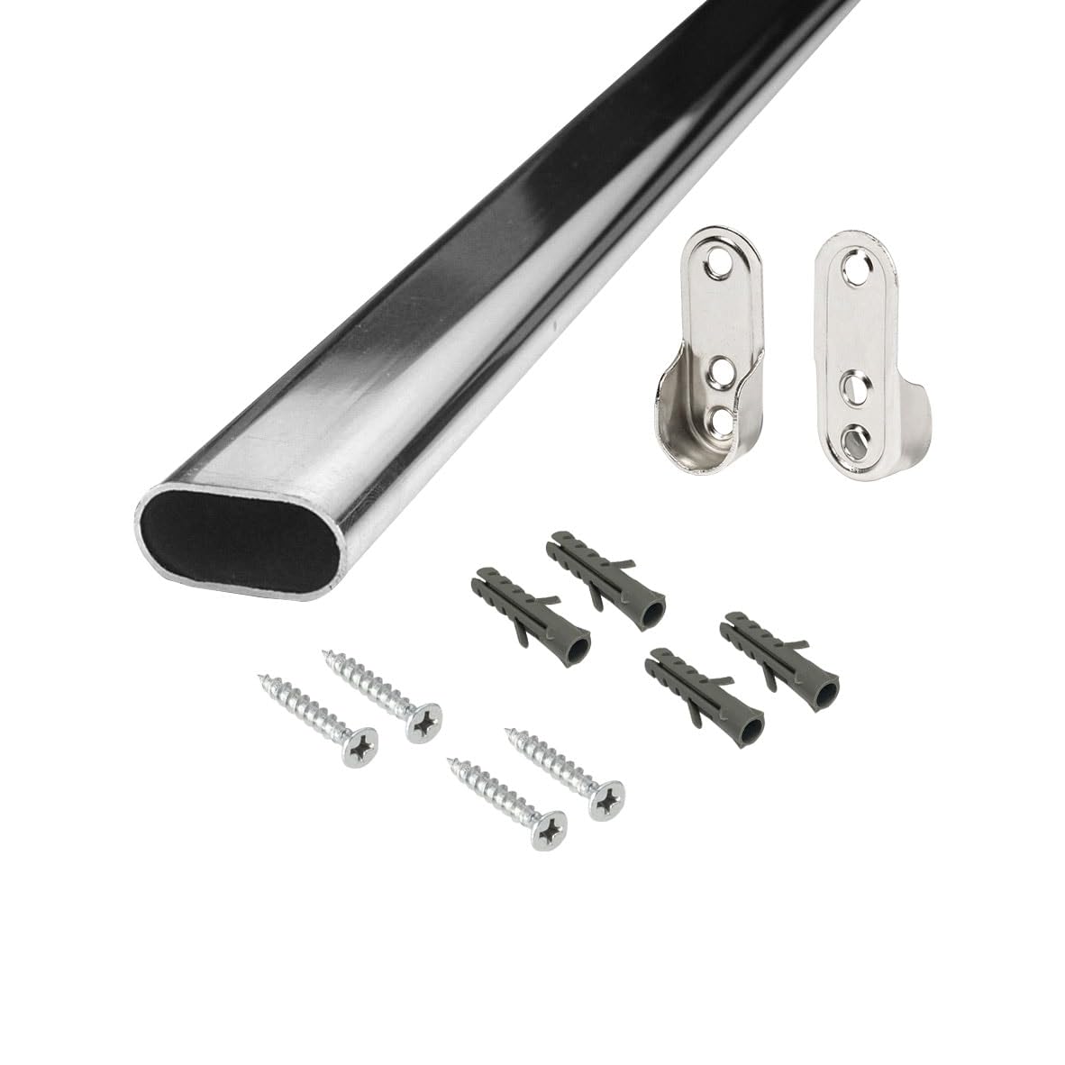 30 Inch Long Steel Oval Closet Rod with Hanging Brackets, Wall Anchors ...
