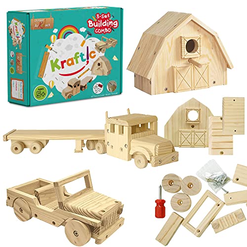 Kraftic Woodworking Building Kit for Kids and Adults, Set of 3 ...