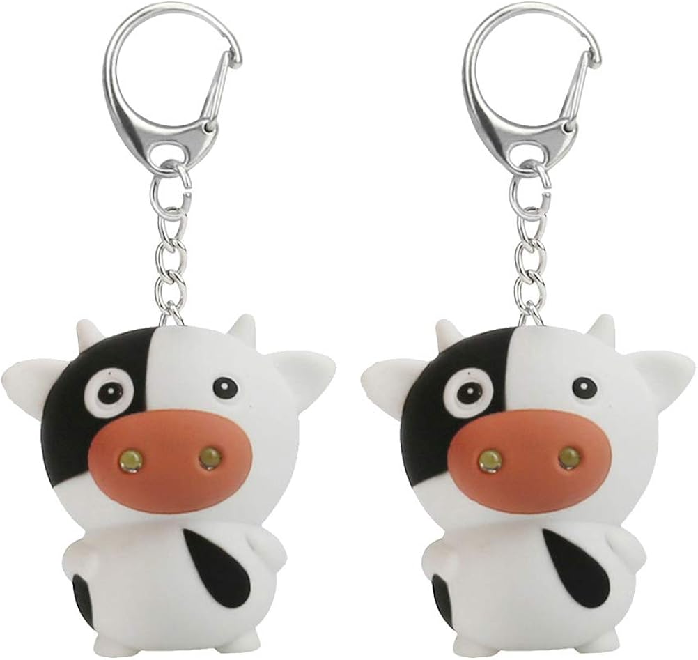 KESYOO 2pcs Cute Cow Design Key Ring LED Luminous Key Holder Sound ...