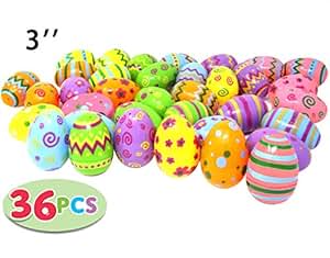 Amazon.com: Joyin Toy 36 PCs Jumbo Plastic Printed Bright Easter Eggs ...