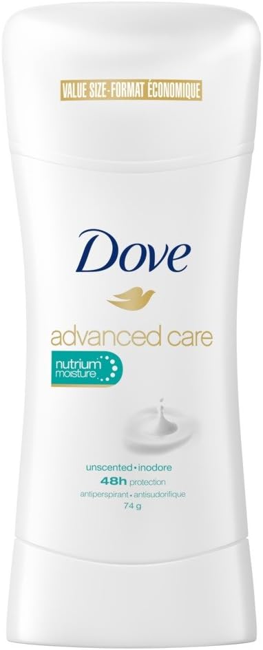 Dove Advanced Care Unscented Antiperspirant Deodorant Stick, 74g ...