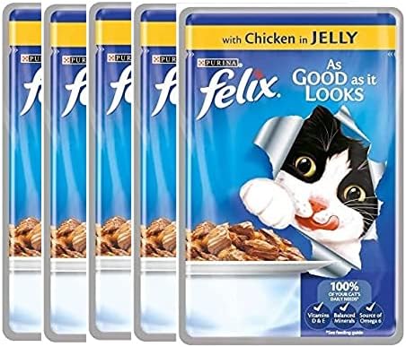 Purina Flex Delicious Chicken Jelly Cat Food Bags, 100 Gram Bag, 5 Pack ...