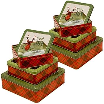Amazon.com: Square Christmas Cookie Tins Nesting Boxes, Set Of 3 ...