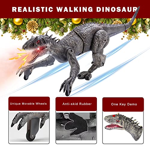 Remote Control Dinosaur Jurassic T Rex Toys for Boys Electronic RC Spray Raptor Toy LED Lightup ...