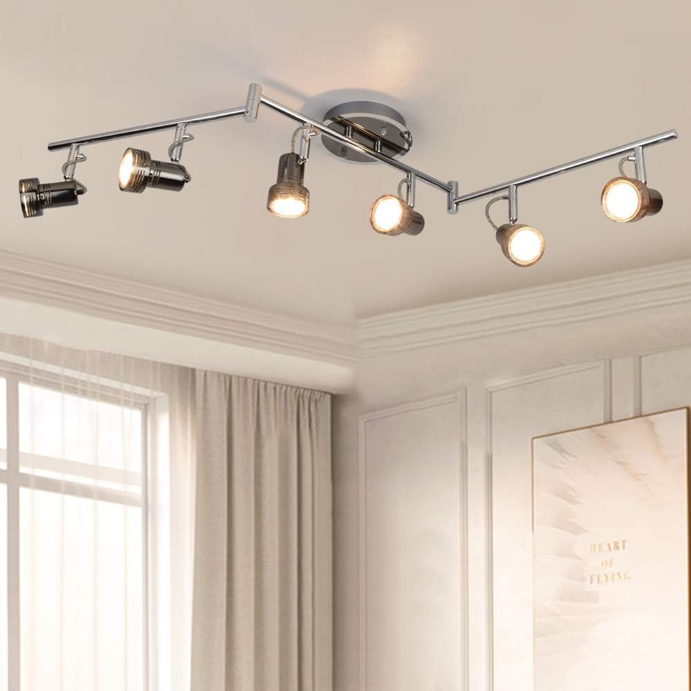 6 Swiveling Heads LED Ceiling Spotlights, Chrome Finish Ceiling Light ...