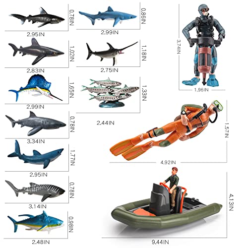Submarine Toys Scuba Diver Toy Set Unable to Wing Up 14PCS Mini Shark ...