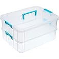 Amazon.com - JUXYES 2-Tiers Stack Carry Storage Box With Handle ...