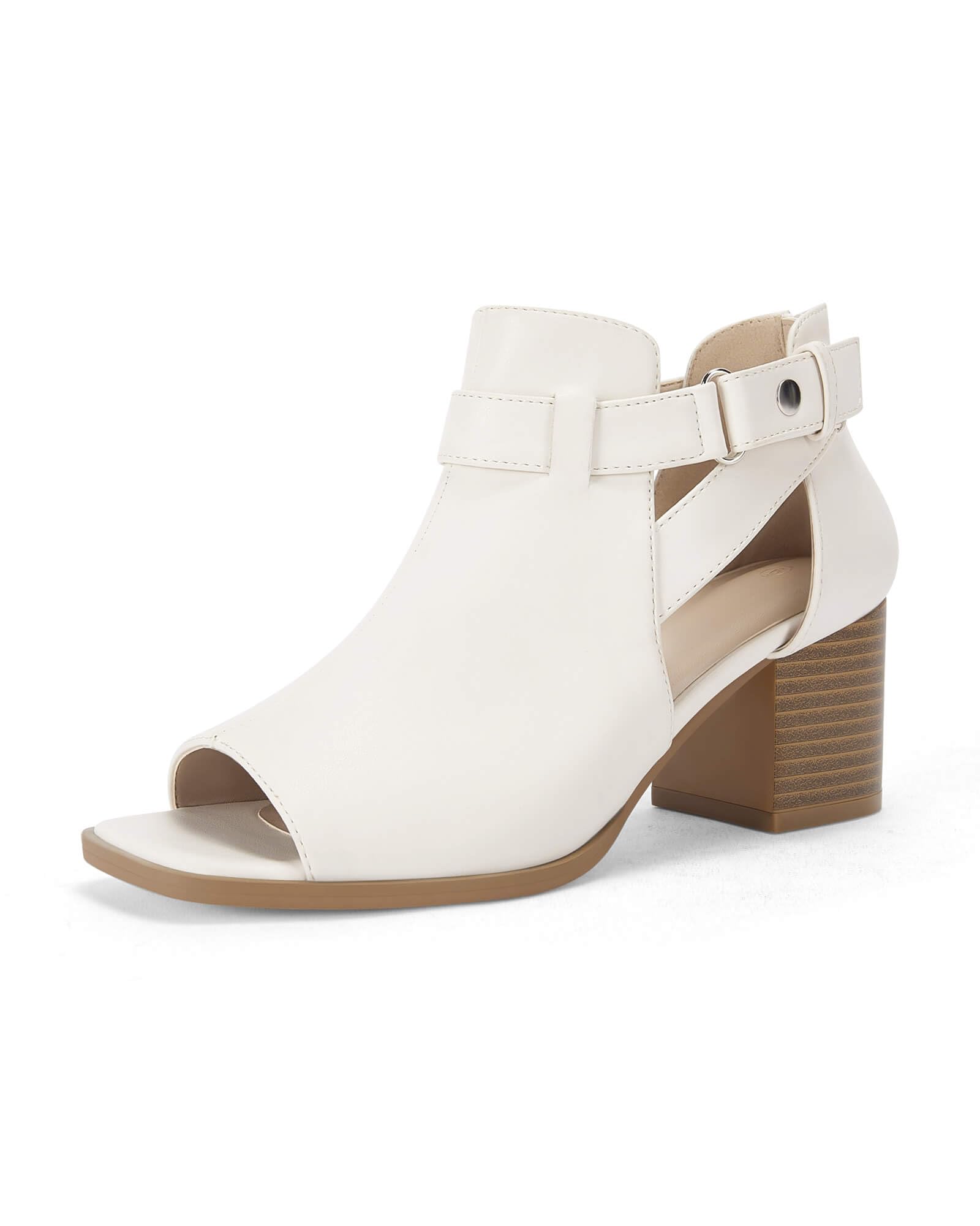 LAICIGO Womens Peep Toe Heels Chunky Heel Booties Open Toe Booty Cutout ...