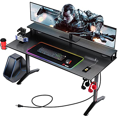 SEVEN WARRIOR Gaming Desk 60INCH with RGB Mouse Pad & Power Outlet ...