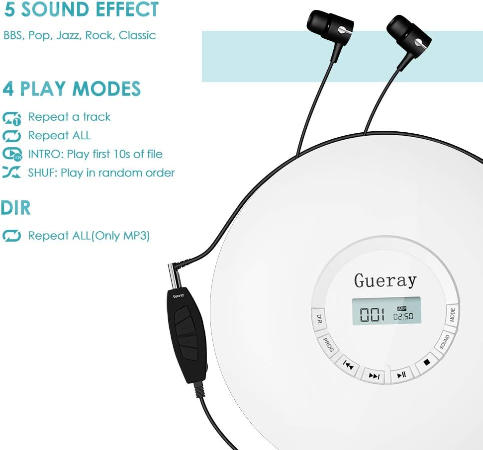 Gueray Portable CD Player Built-in 1400MH Battery Compact Disc Player ...