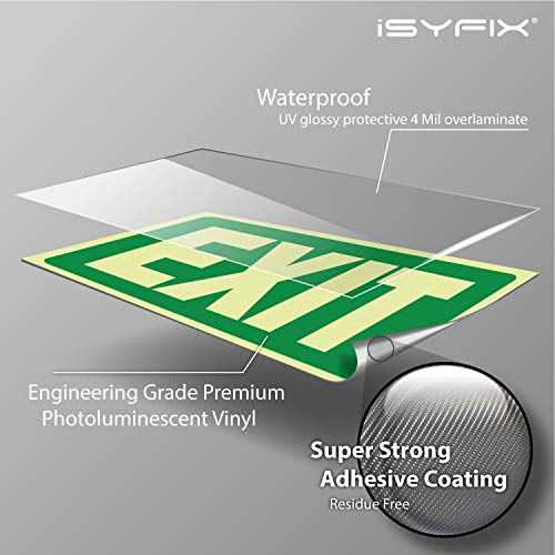 Exit Photoluminescent Signs Stickers – 2 Pack 10x7 Inch – Premium Self ...