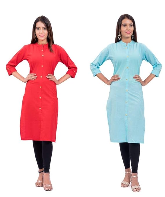 Buy N2Fashions Women's Kurta: Straight Cotton Plain Solid Color Kurtis ...