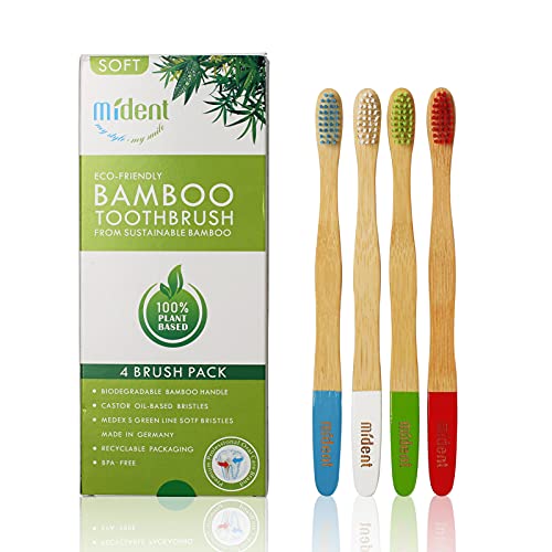 Mident Natural Bamboo Toothbrush Soft, Eco-Friendly Toothbrushes with ...