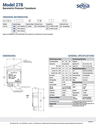 Setra Systems 2781600MA1B2BT1 Model 278 Barometric Pressure Transducer ...