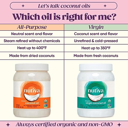 Nutiva Organic Coconut Oil 54 fl oz, Cold-Pressed, Fresh Flavor for Cooking, Natural Hair, Skin ...