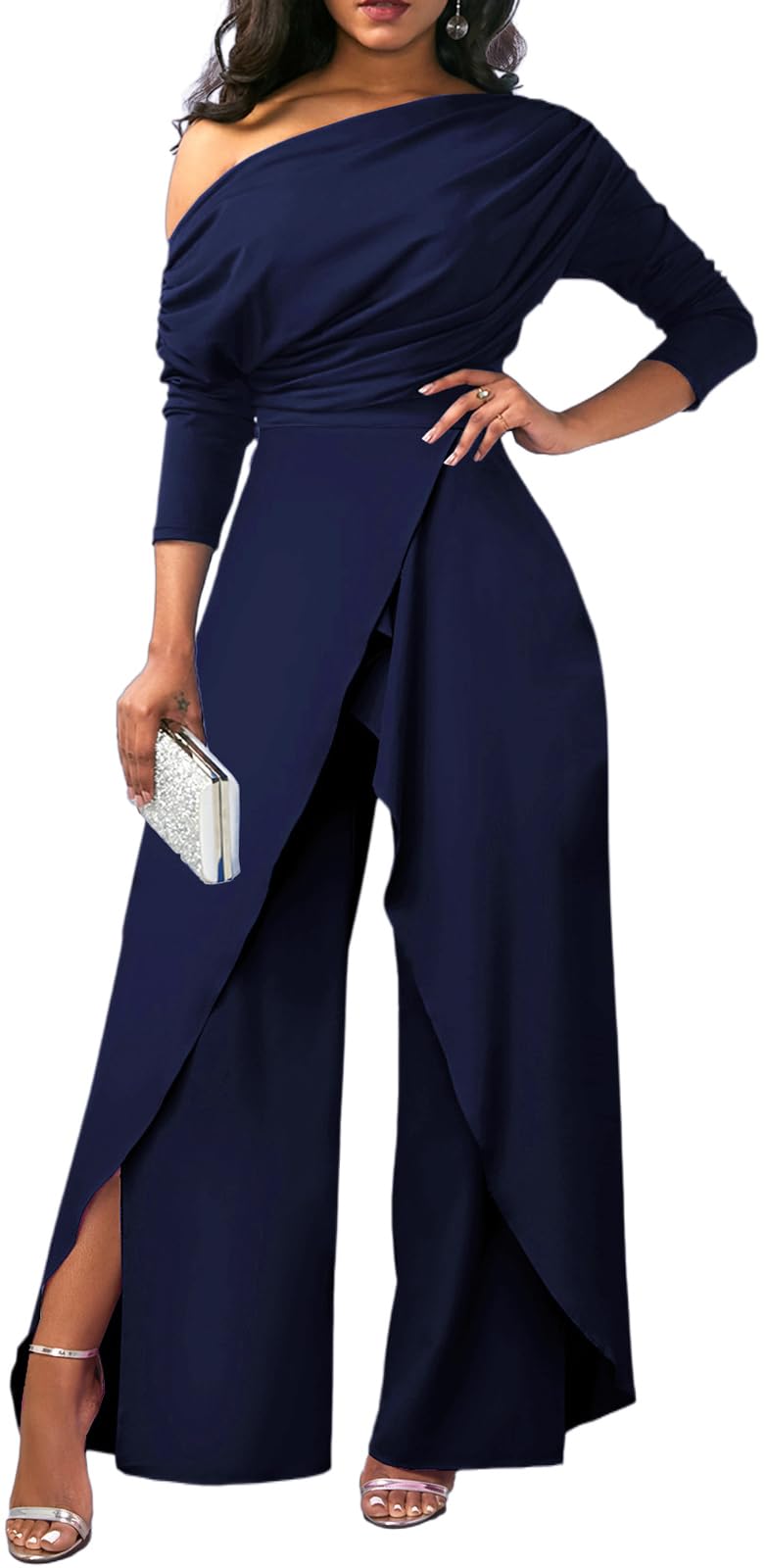 Sexy Jumpsuits for Women Navy Blue Dressy Plus Size Long Sleeve Party ...
